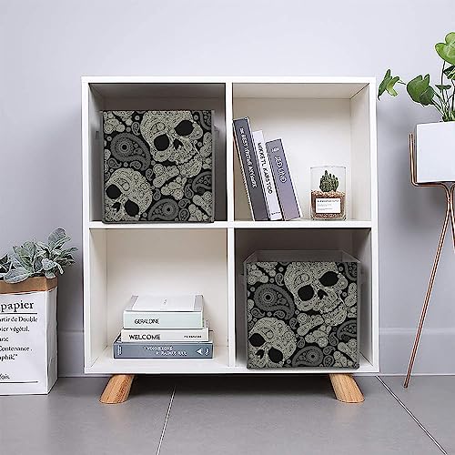 Diamond Skull Pattern Storage Cubes with Handles Foldable Fabric Bins Organizing Baskets for Shelves Closet