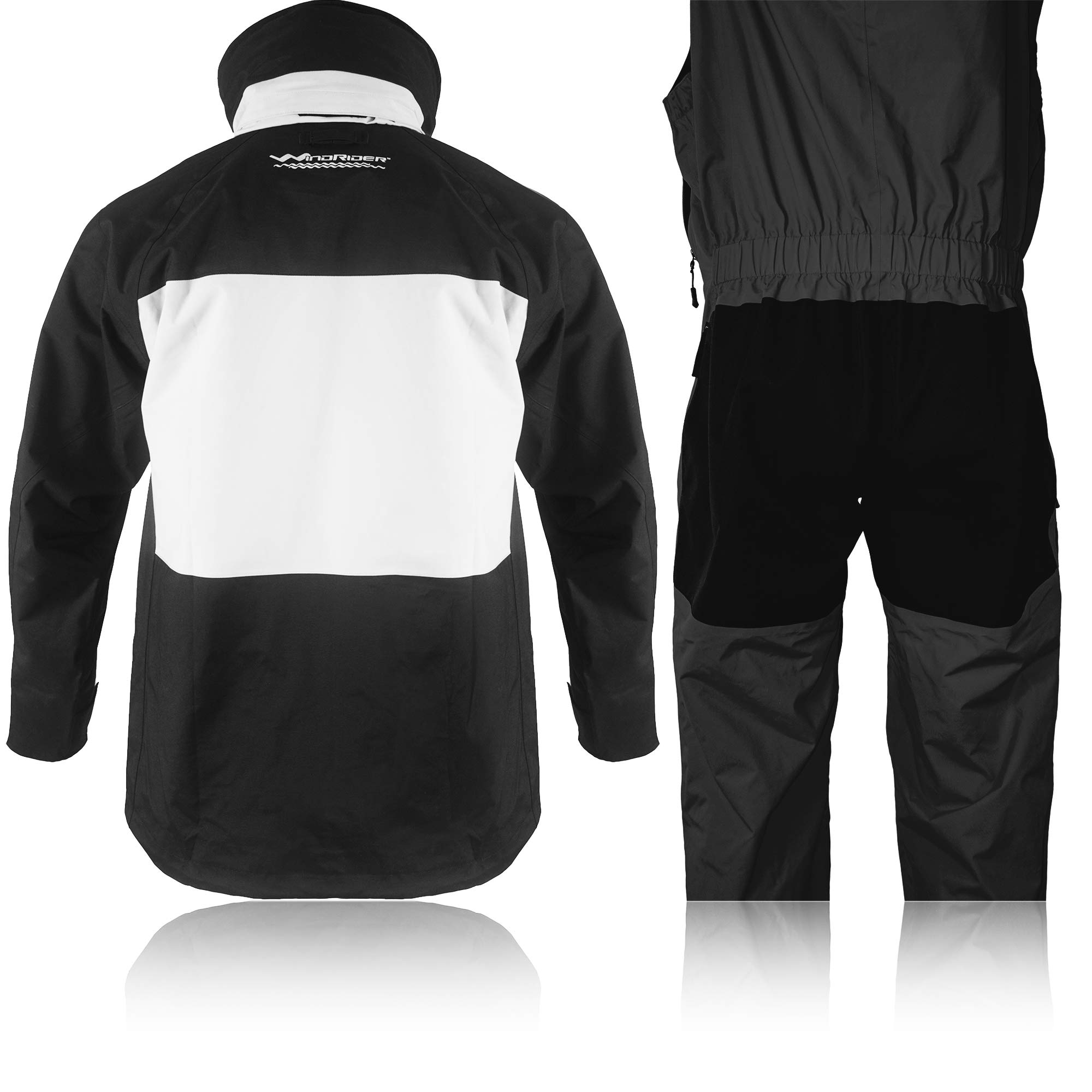 WindRider Pro Foul Weather Gear - Rain Suit - Jacket + Bibs - Breathable, Numerous Pockets, Mesh Lined for Comfort - For Fishing, Sailing, Outdoor Adventuring (Black, Small)