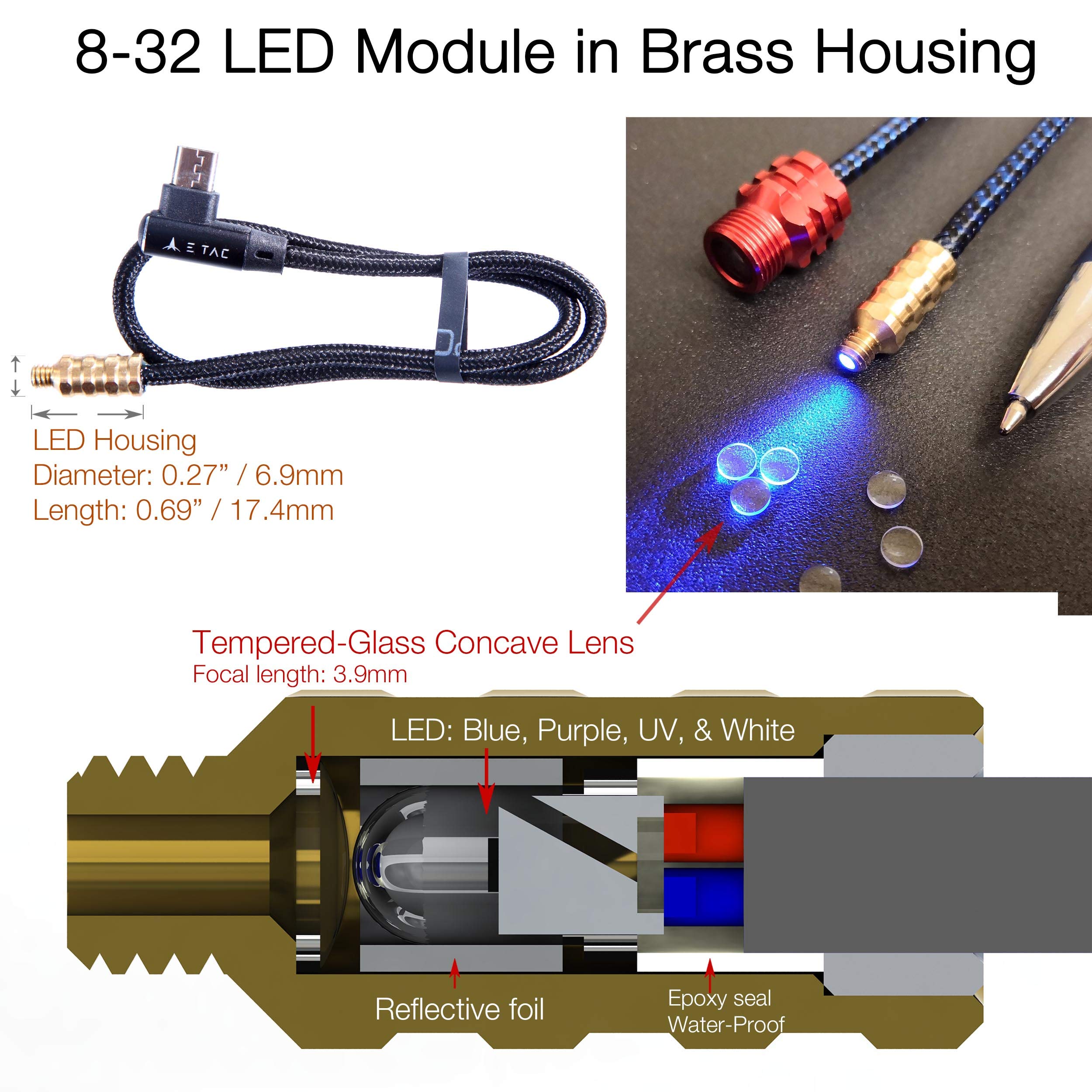 E-Tac Light Compound Bow Sight Light 8-32 15 Level Rechargeable Li-ion BT Sensor Auto On/Off (Blue + UV)