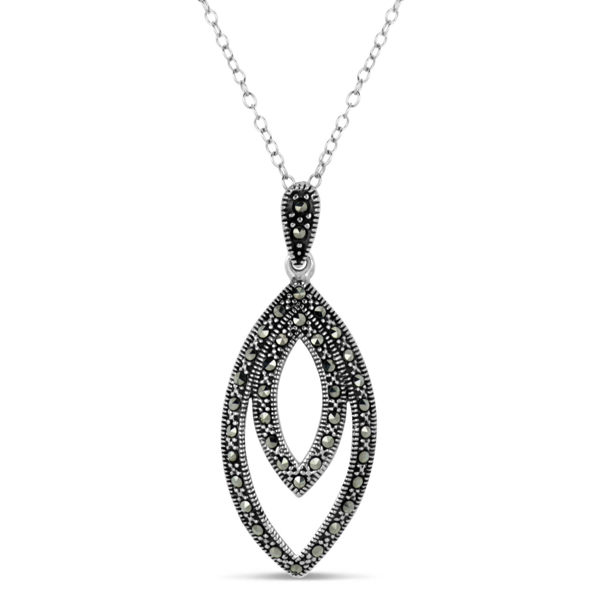 Designs by Helen Andrews Sterling Silver Marcasite Marquise Pendant, Including 18" Chain