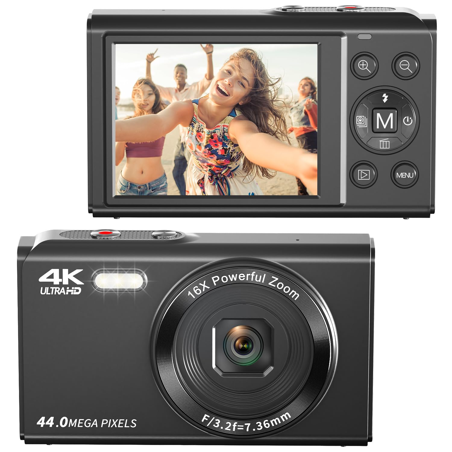 Digital Camera, Lecran FHD 1080P 44.0 Mega Pixels Vlogging Camera with 16X Digital Zoom, LCD Screen, Compact Portable Mini Cameras for Students