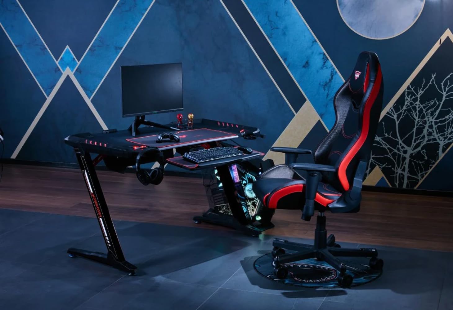 EUREKA ERGONOMIC Gaming Desk with led Lights, Multi-Functional Gaming Computer Table with Retractable Cup Holder Headset Hook for Men Boyfriend Female Gift,50 inch
