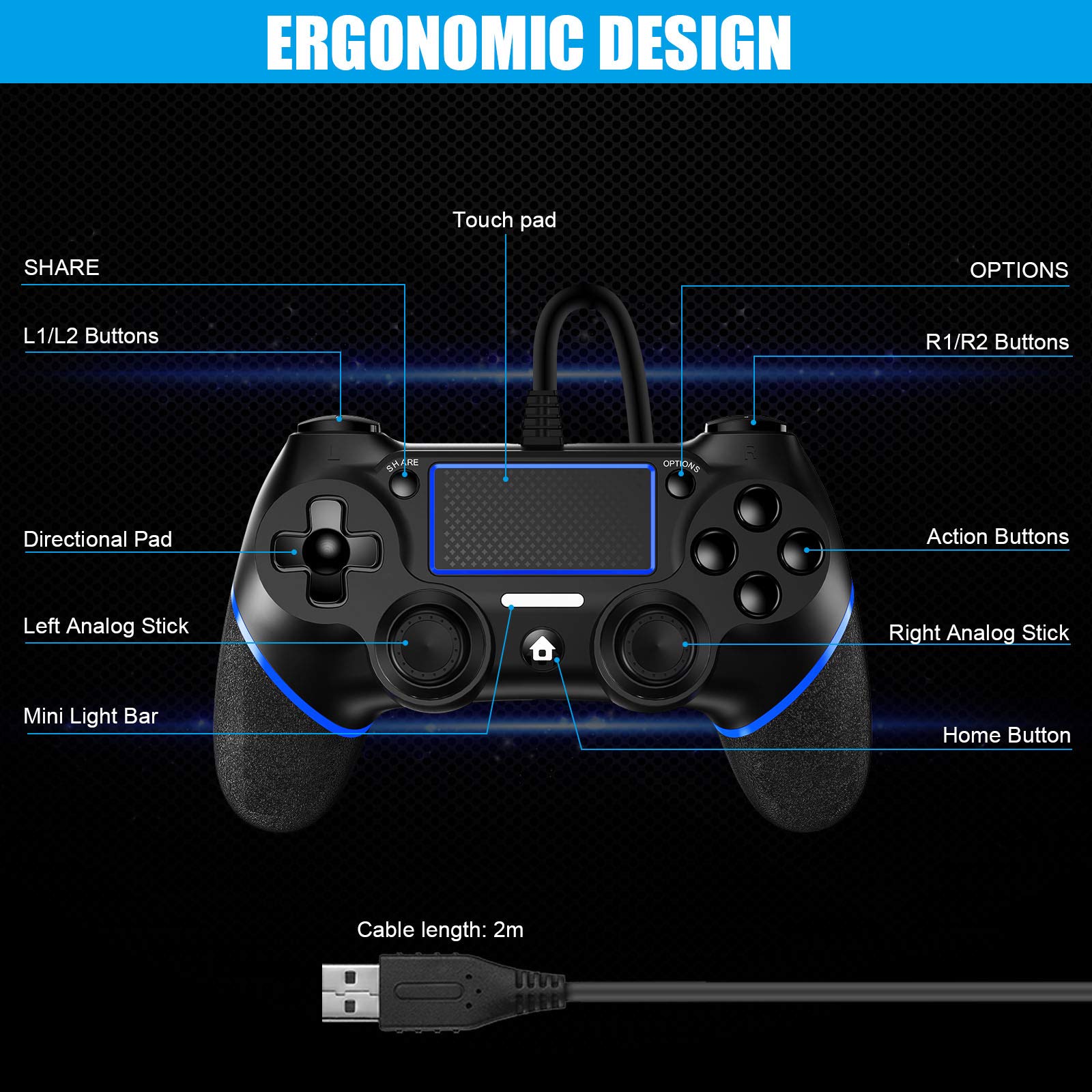 Etpark PS-4 Wired Controller, Professional PS-4 Gamepad,Touch Panel Joypad with Dual Vibration, Instantly Timely Manner to Share Joystick