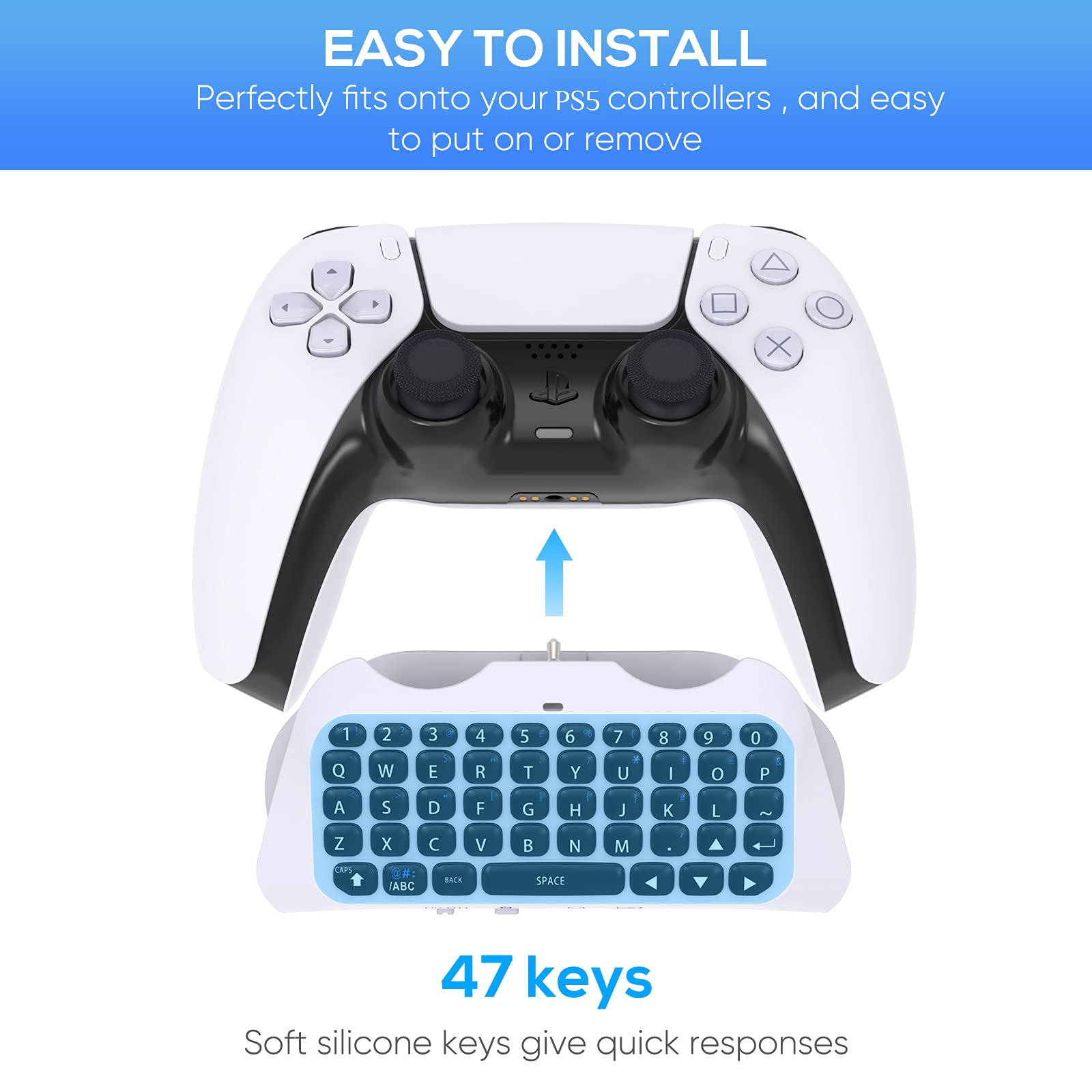 Controller Keyboard for PS5, Wireless Qwerty Keyboard Bluetooth 3.0 Mini Rechargeable Keypad Chatpad with Built-in Speakers, Live Chat 3.5mm Audio Jack for Playstation 5 Dualsense Controller