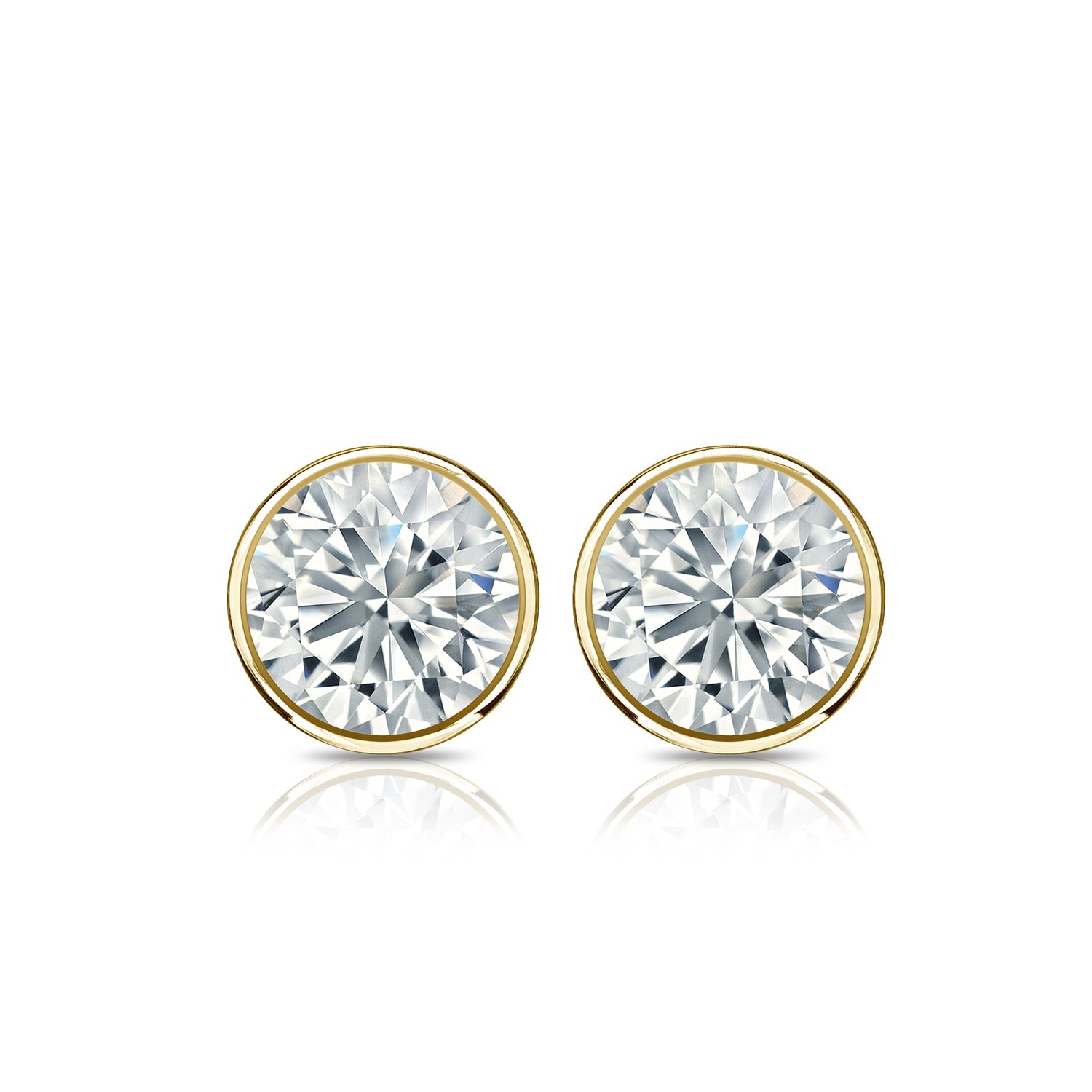 Diamond Wish 3/5 Carat Diamond Round Stud Earrings in 14k Yellow Gold (H-I, I2-I3, cttw) Bezel Set Screw Back