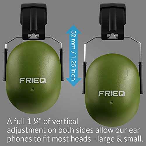 FRiEQ 37 dB NRR Sound Technology Safety Ear Muffs with LRPu Foam for Shooting, Music & Yard Work, Green