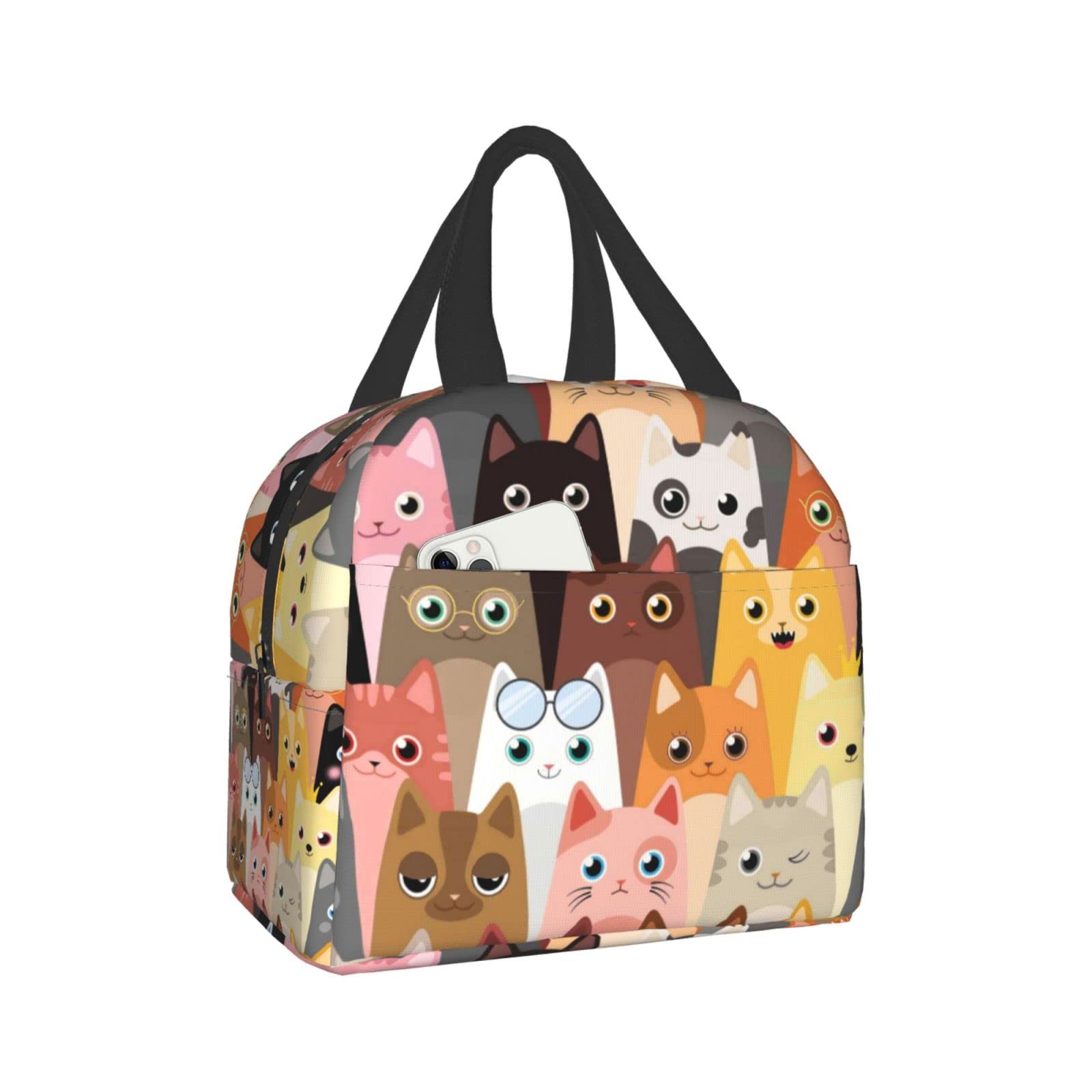Flinbooke Cute Cat Lunch Box for Kids Teen Girls Boys Aesthetic Reusable Insulated Cooler Kawaii Lunch Bag Women for School Office Outdoor