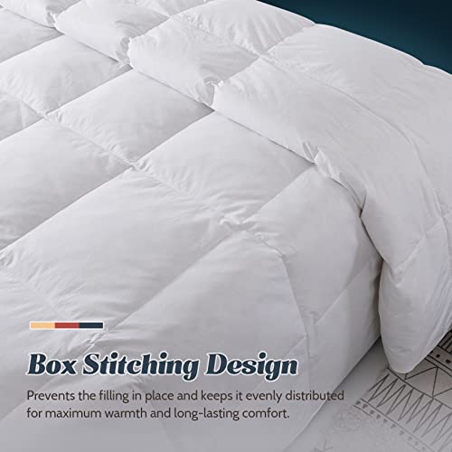 WhatsBedding California King Feather Down Comforter, White Lightweight Comforter, Luxurious Hotel Collection Bed Blanket Comforter,100% Cotton Cover Duvet Insert - Cal-King 104x96 Inch