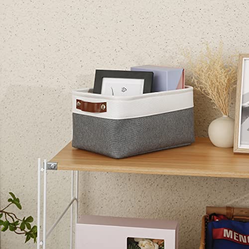 Storage Baskets[1 Pack], Foldable Fabric Storage Bins with Handles for Cupboards, Wardrobe, Shelves, Bathroom, Clothes, Toys, Towel (11.8 x 7.8 x 5.9 inches, White/Grey)