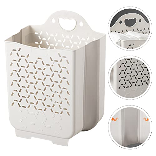 LUOZZY 2 Sets Portable Laundry Basket Collapsible Laundry Basket Wall Mount Folding Laundry Basket, White