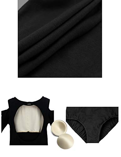 Daydance Black Dance Leotards for Women Adult, Hollow 3/4 Sleeve Ballet Attire for Performance