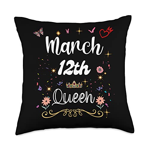 March 12th Queen Born on March 12 Birthday Girl Women Throw Pillow, 18x18, Multicolor