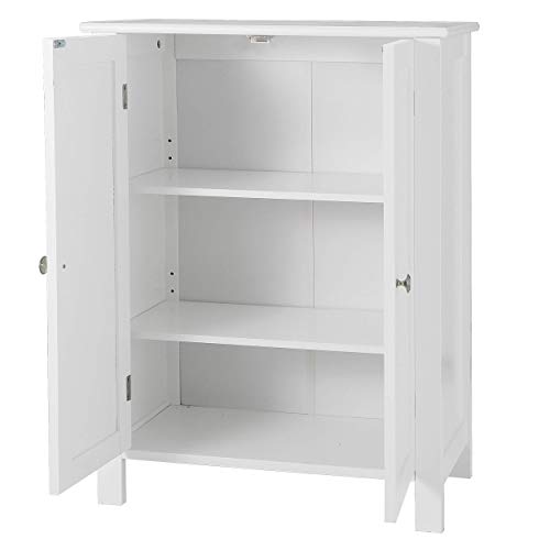 SUPER DEAL Modern Bathroom Floor Storage Cabinet with Adjustable Shelf and Double Door Rust Proof, Living Room Modern Home Furniture Storage Organizer Cabinet