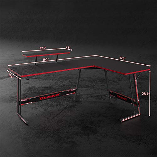 DESINO L Shaped Gaming Desk 59 inch Computer Corner Desk PC Writing Table Gamer Workstation for Home Office, Black