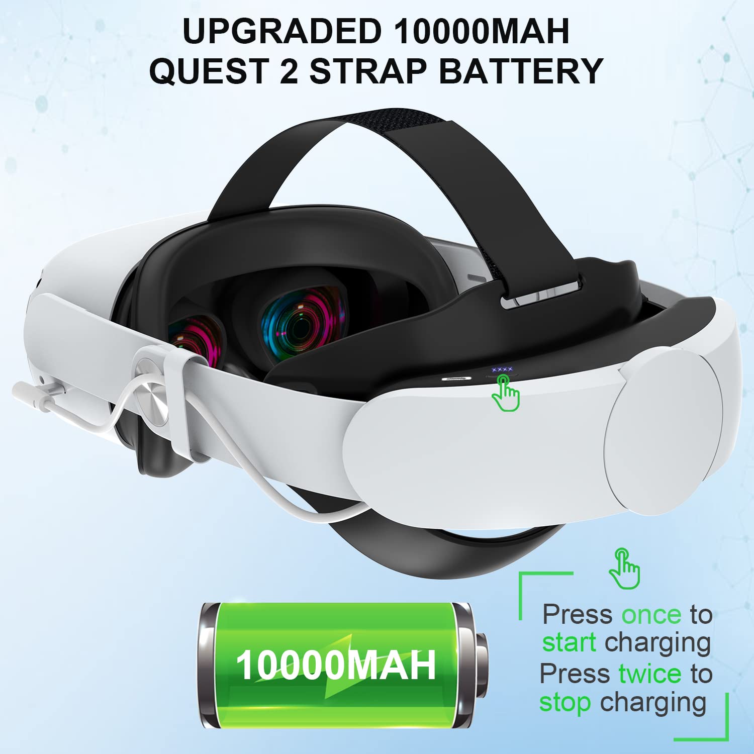 Elite Strap with Battery for Quest 2, Wisdomspot Upgraded 10000mAh Head Strap Battery Pack for Meta Quest 2, Extend Extra 8 hrs Playingtime, Lightweight & Balance Design Adjustable Head Strap