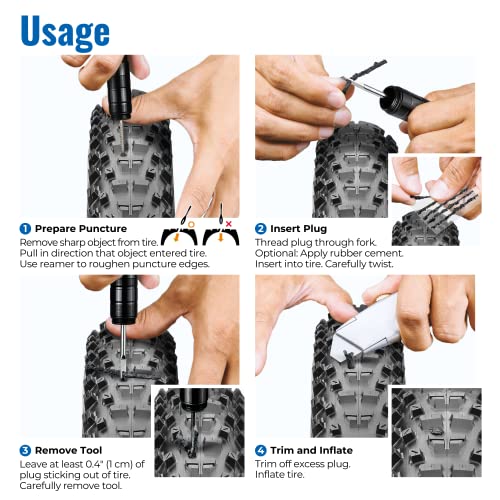 Tirellix Bike Tire Plug Kit β (Black) Tubeless Tire Repair Kit, Fix Flat or Puncture in Bicycle, MTB Motorcycle Tire, Portable Bike Tool Kit Includes Reamer, Insertion Fork, 5 pcs 1.5mm Tire Plugs