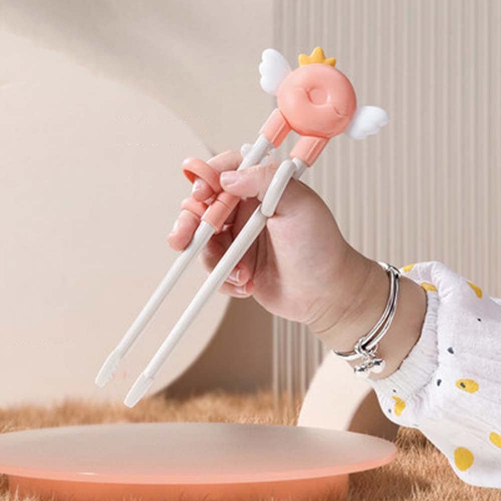 Houchu Learning Chopstick Cute Infant Tableware Silicone Safety Angel Children Practice Chopsticks Baby Eating Chopsticks(Angle)