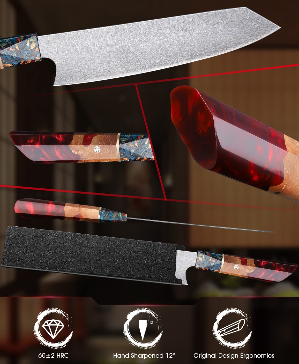 Huusk Damascus Chef Knife Bundle with Boning Knife for Meat Cutting