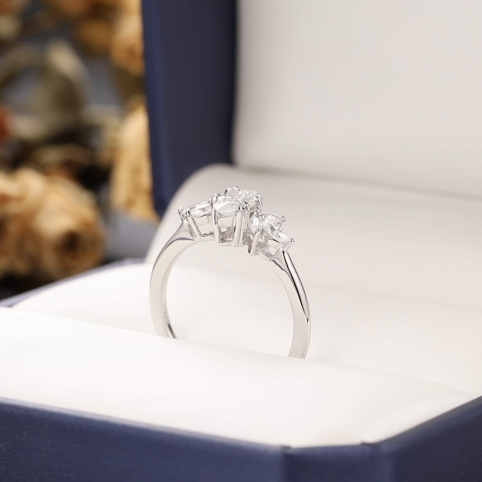 Esdomera Moissanite Wedding Anniversary Ring 0.50ct Excellent Marquise Cut 4x8mm Moissanite Platinum Plated Silver Rings for Women (6)
