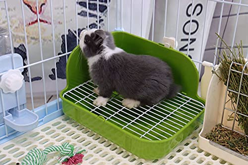 RUBYHOME Rabbit Litter Box Toilet, Plastic Square Cage Box Potty Trainer Corner Litter Bedding Box Pet Pan for Small Animals, Rabbits, Guinea Pigs, Chinchilla, Ferret, Galesaur, 11.4 Inches (Green)