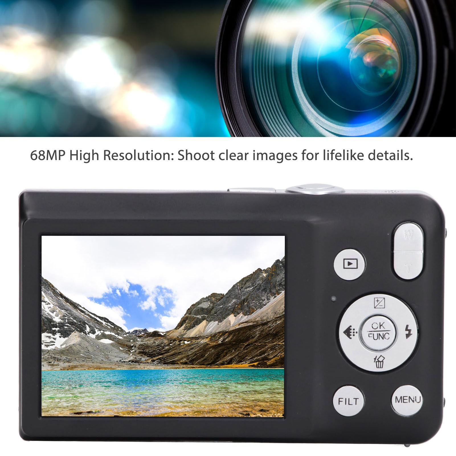 Digital Camera, FHD 8K 68MP Vlogging Camera with 2.7 inch HD Screen, 16X Digital Zoom, Portable Video Camera for Travel, Compact Point and Shoot Camera for Student, Beginner