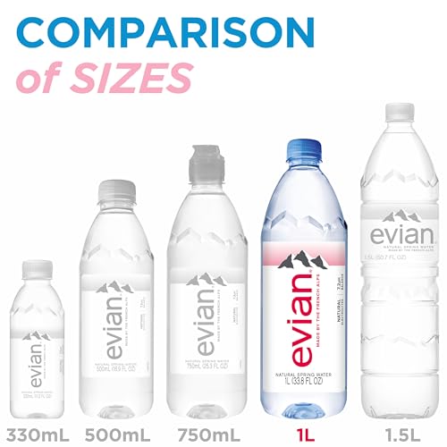 evian Natural Spring Water, PH Balanced with Natural Electrolytes, 33.8fl oz./1L Bottles (pack of 12)