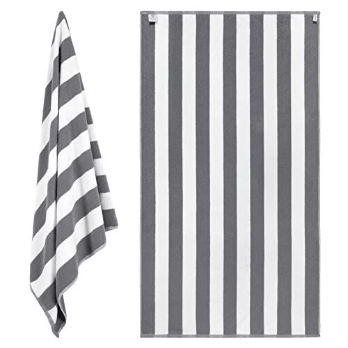 White Classic Beach Towels Oversized Cabana Stripe Cotton Bath Towel Large - Luxury Plush Thick Hotel Swim Pool Towels for Adults Super Absorbent Quick Dry - 35x70 Grey [2 Pack]