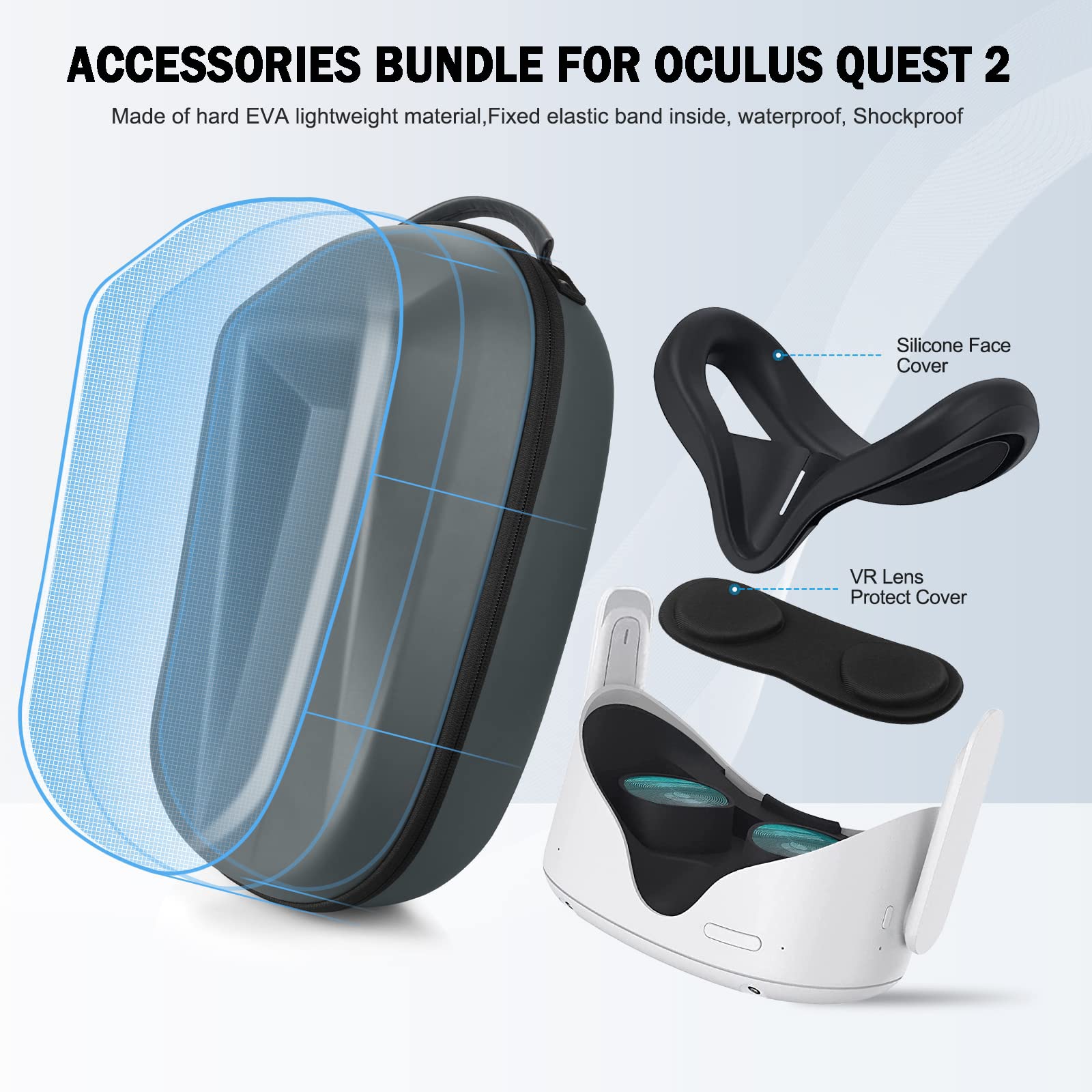 Esimen All in One Travel Case for Oculus Quest 2 Halo Strap Face Mask Touch Controllers Accessories,Includes Multiple Accessories for Meta Quest 2 (Case Set Accessories)