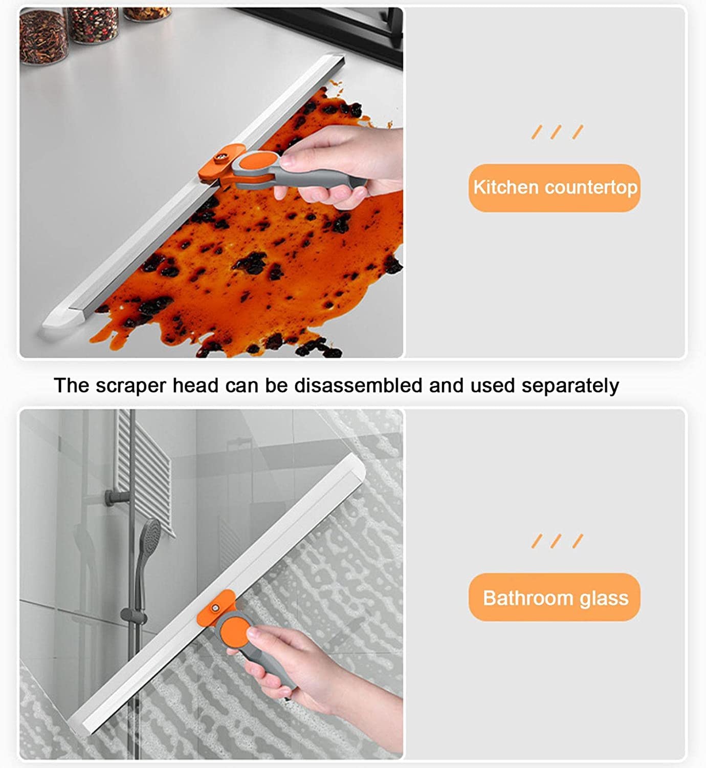 Floor Scraper, Long Handle Wiper Broom, Multi-Purpose Rotating Floor Scraper, Wet and Dry, Kitchen Sweeping Hair, Tile Pet Hair Floor Glass Window Water Foam Deep Cleaning