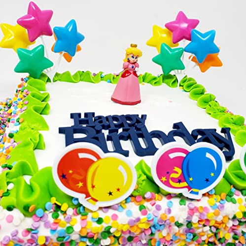 Mario Brothers Princess Peach 7 Piece Birthday Cake Topper Set (Unique Design)