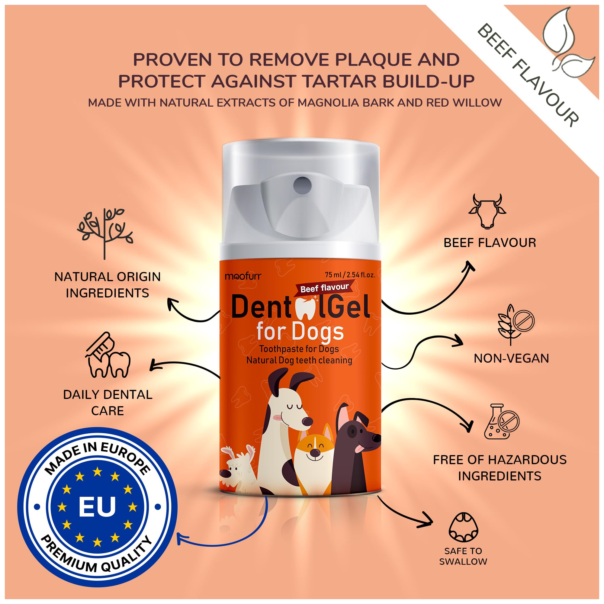 Moofurr Dog Toothpaste - Toothpaste with Beef Flavour I Against Tartar I Plaque Removal I Dental Care for Dogs