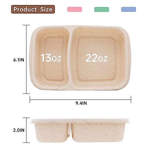 Luriseminger 4 Pack Bento Lunch Box,2 Compartment Snack Containers,Meal Prep Containers Kids/Toddle/Adults,Food Storage Containers for School, Work and Travel (2 Compartment-Multicolor)