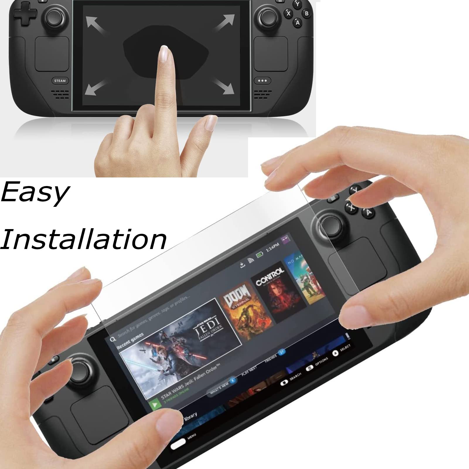 For Steam Deck Protective Case & 2-Pack Screen Protectors, Crystal Clear Hard Full Cover, 9H Hardness Tempered Glass Screen Protector, Accessories Bundle Kit