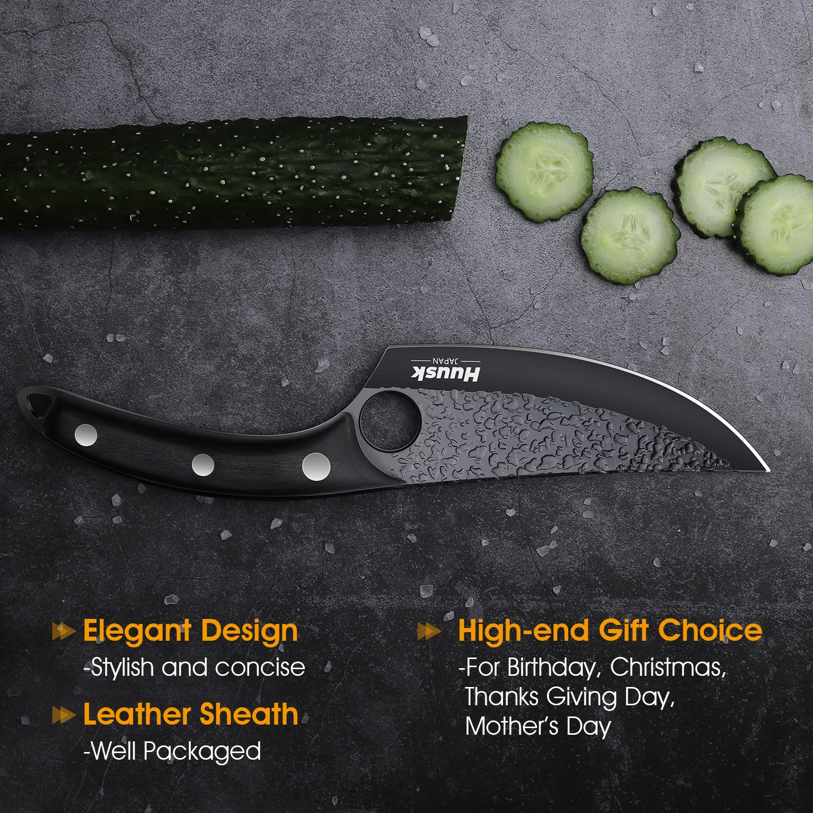 Huusk Japan Knife,Sharp Knife Chefs Knife with Leather Sheath Viking Knife Husk Knife Chef Meat Cleaver, Home Camping or Outdoor