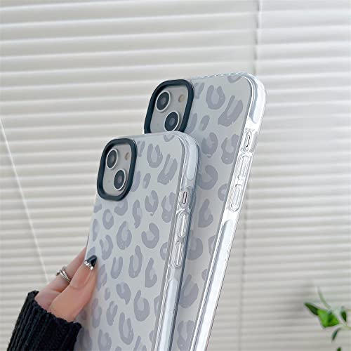 White Leopard Light Gray Soft Phone Case for Apple iPhone 14 Plus 6.7" Built-in Bumper Women Cute Stylish Cover for iPhone 14Plus - 6.7 inch