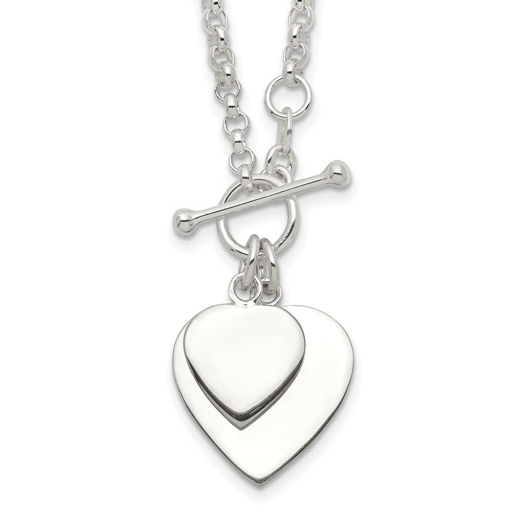 Diamond2Deal Sterling Silver Engraveable Double Heart Toggle Necklace Fine Jewelry Gift for Women