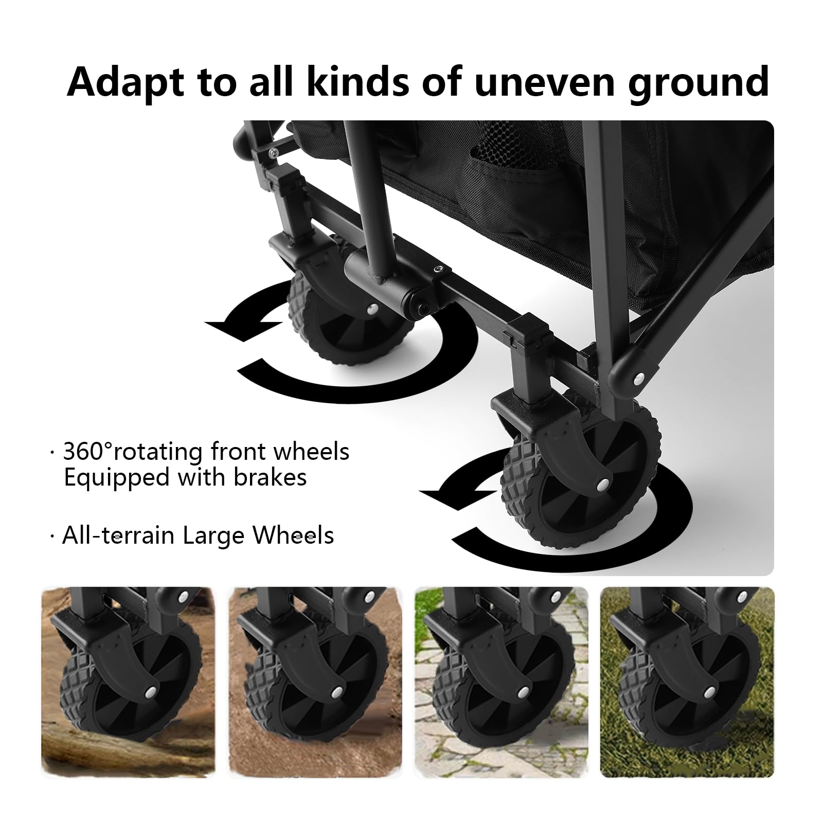 DAKEER Utility Wagon Cart with Wheels Foldable All-Terrain Wagon Stroller Small Lounge Wagon Beach cart Sports Outdoors Camping Beach Garden,Adjustable Handle,2 Side Pockets