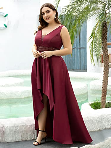 Ever-Pretty Women's V-Neck High Low Gown Cocktail Plus Size Evening Gowns Formal Dress Burgundy US20