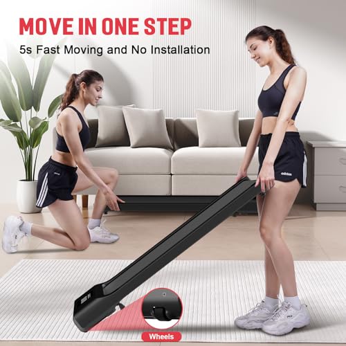 DeerRun Walking Pad, Smart Under Desk Treadmill for Home/Office, Portable Walking Treadmill 2.5HP, Walking Jogging Machine with 300 lbs Weight Capacity, APP/Remote Control, LED Display