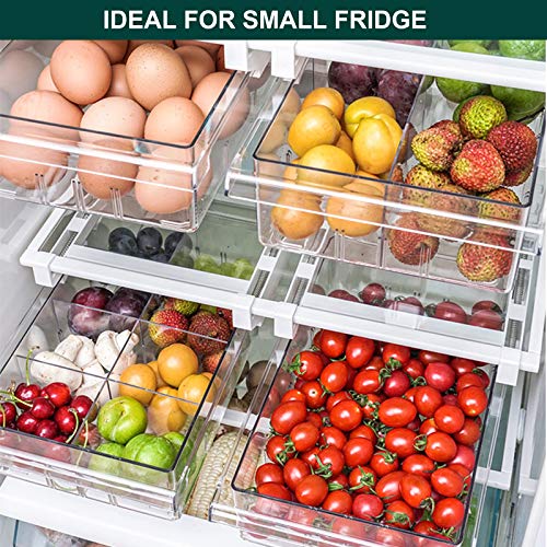 LALASTAR Small Fridge Drawer Organizer, Mini Refrigerator Drawers Storage Box, Pull Out Refrigerator Storage Drawers for Food, Drinks, Fit for Fridge Shelf Under 0.6" (4-grid) Dividers Are Removable