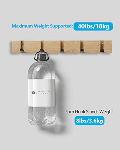 JSVER Wooden Coat Hooks Coat Rack Wall Mount, Space-Saving Coat Rack with 5 Standard Retractable Hooks, Hat Coat Hook for Entryway, Hallway, Bathroom, Living Room, Bedroom