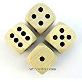 WKP02173E4 Natural Wood Dice with Black Pips D6 30mm (1.18in) Pack of 4 Dice Kaplow Games