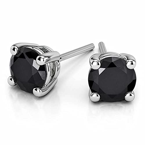 Dazlura Black Diamond Stud Earring Screw back 5.5MM 925 Sterling Silver jewelry for women