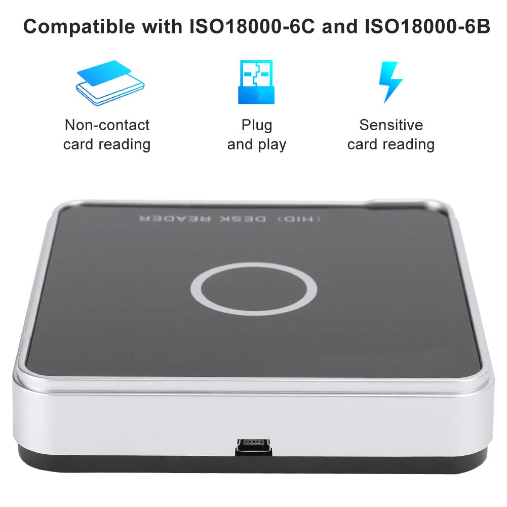 Desktop Reader UHF RFID, Fast Response Speed Sensitive Reading Distance Up to 50Cm, Circular LED Indicator, Built in Buzzer, 2Dbi Circular Polarization Antenna 12.5Dbm to 26Dbm