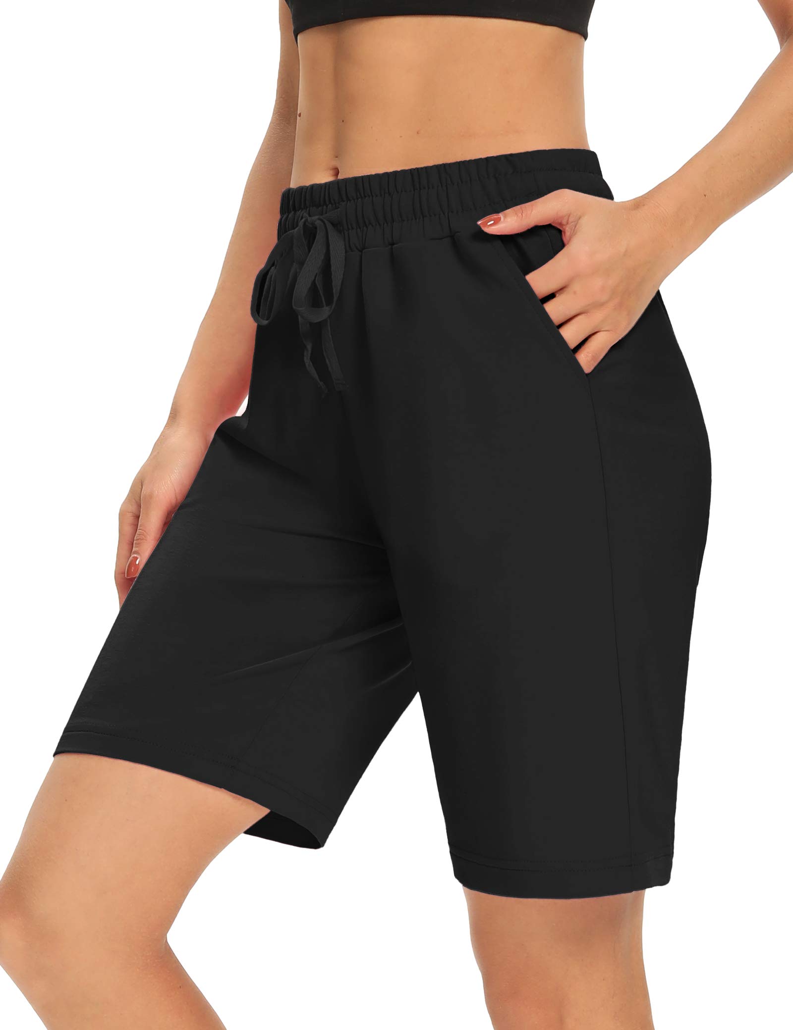 DIBAOLONG Womens Yoga Shorts Loose Comfy Drawstring Lounge Bermuda Shorts with 3 Pockets Black 2XL