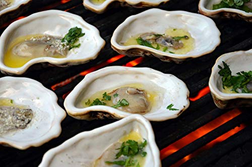 Jefferson Street - Ceramic Oyster Shells for Grilling Baking Cooking -12 Pack - Beautiful, Real Oyster Shell Look- Durable Stoneware Clay and Glaze - Reusable and Easy to Clean - Handmade in USA