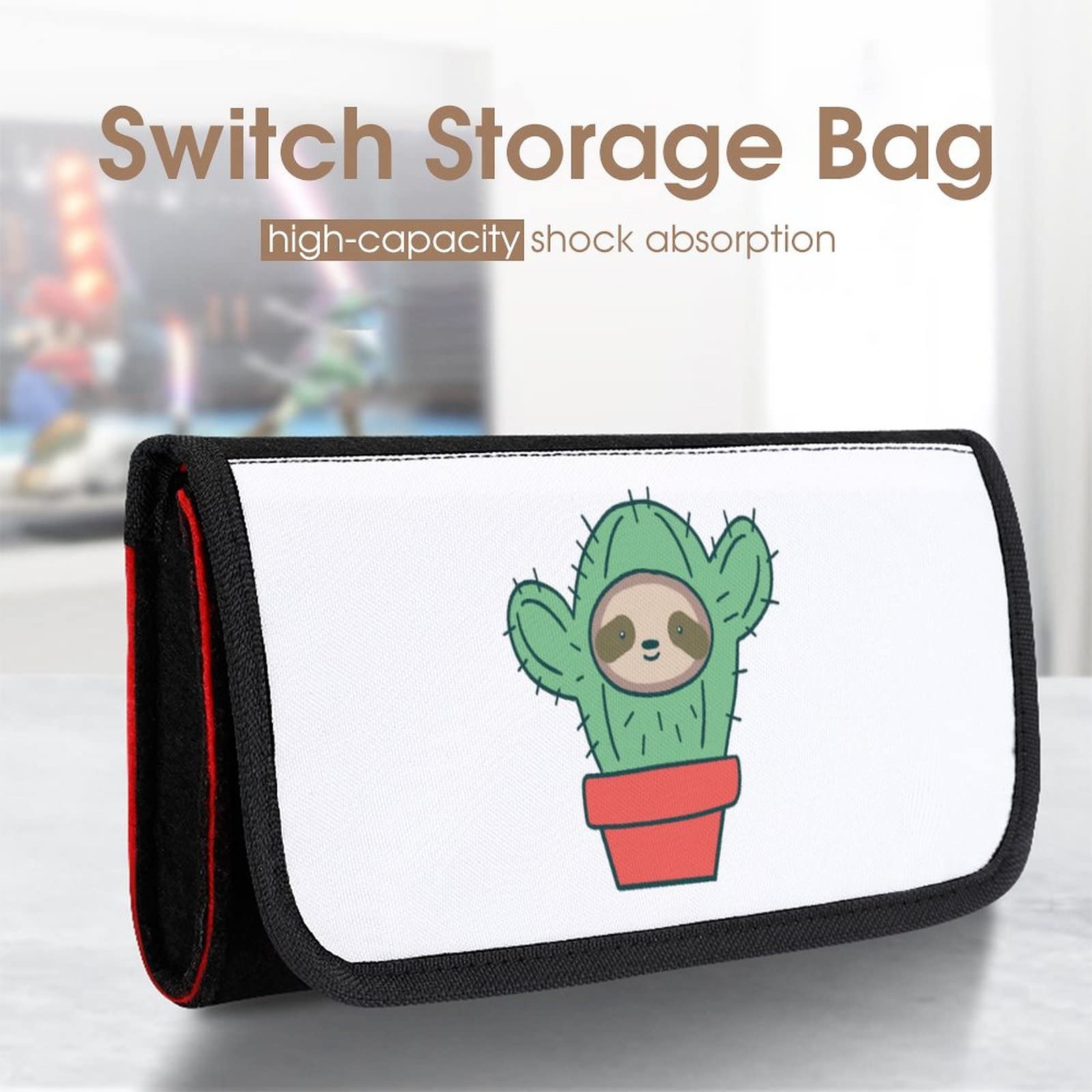 Funny Sloth Catus Carrying Bag Compatible with Switch Protective Case Slim Felt Pouch with 5 Game Cartridges Holders