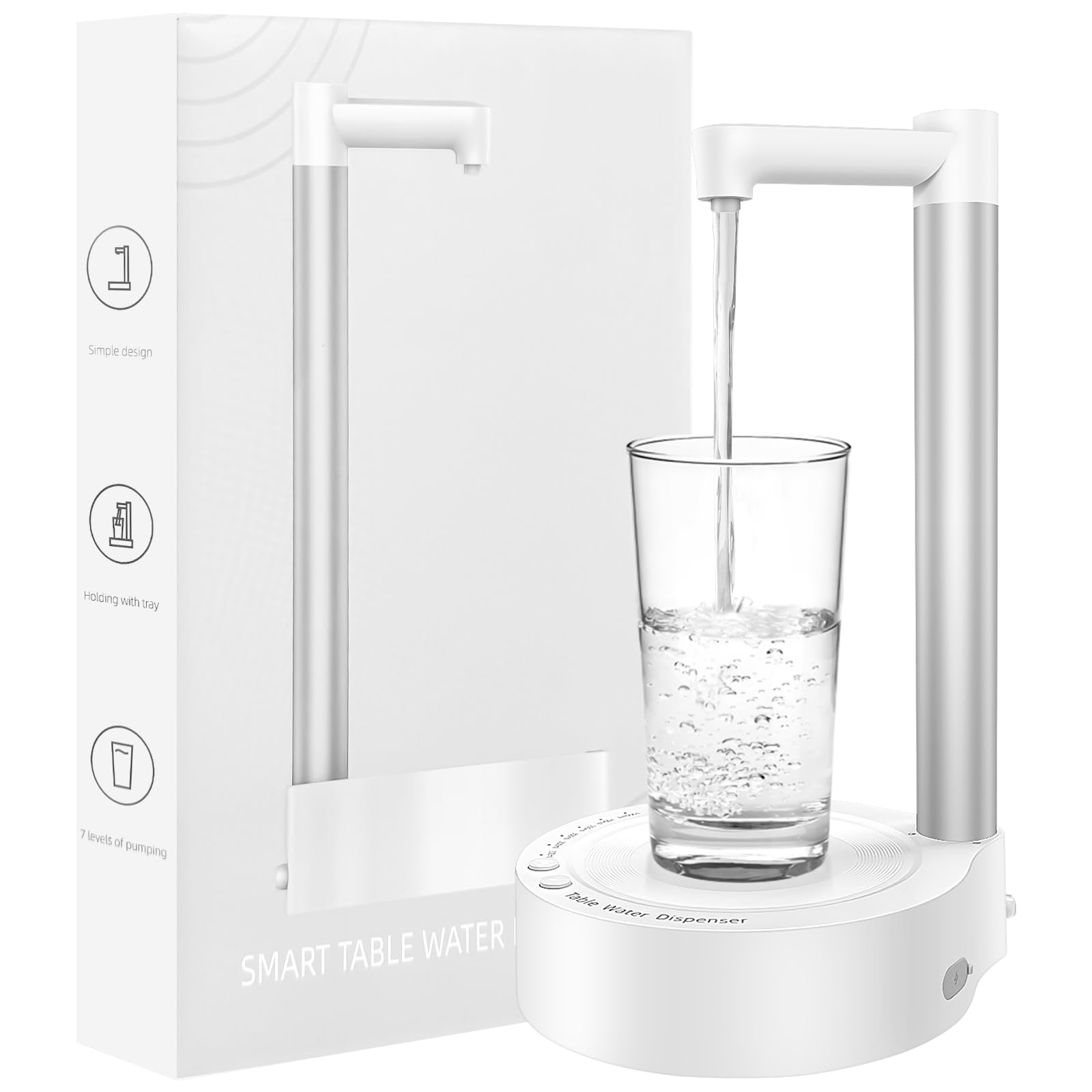 Desktop Water Bottle Dispenser, Hdiwousp Smart 7 Steps Portable Electric Water Bottle Pump,5 Gallons Water Dispenser, USB Chargeable Drinking Water Pitcher for Home, Office, Outdoor