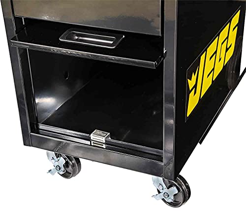 JEGS Welding Cart with Drawers and Welding Tank Platform - Fits Most MIG, TIG, ARC Welding Machines, Plasma Cutter - Steel Constructed and Black Powder Coat Finished Welding Table with Locking Wheels