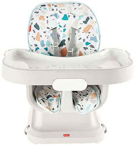 Fisher-Price Baby to Toddler High Chair SpaceSaver Simple Clean Portable Dining Seat & Booster with Washable Deep Tray & Liner, Pacific Pebble